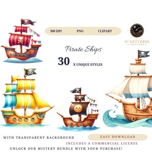 Watercolor Pirate Ships Clipart Bundle Digital Pirate Ship Graphics ...
