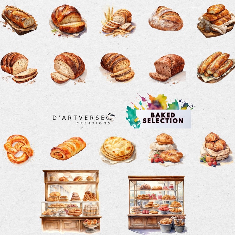 Watercolor Bakery Clipart Bread Croissant French Baguette Png - Etsy