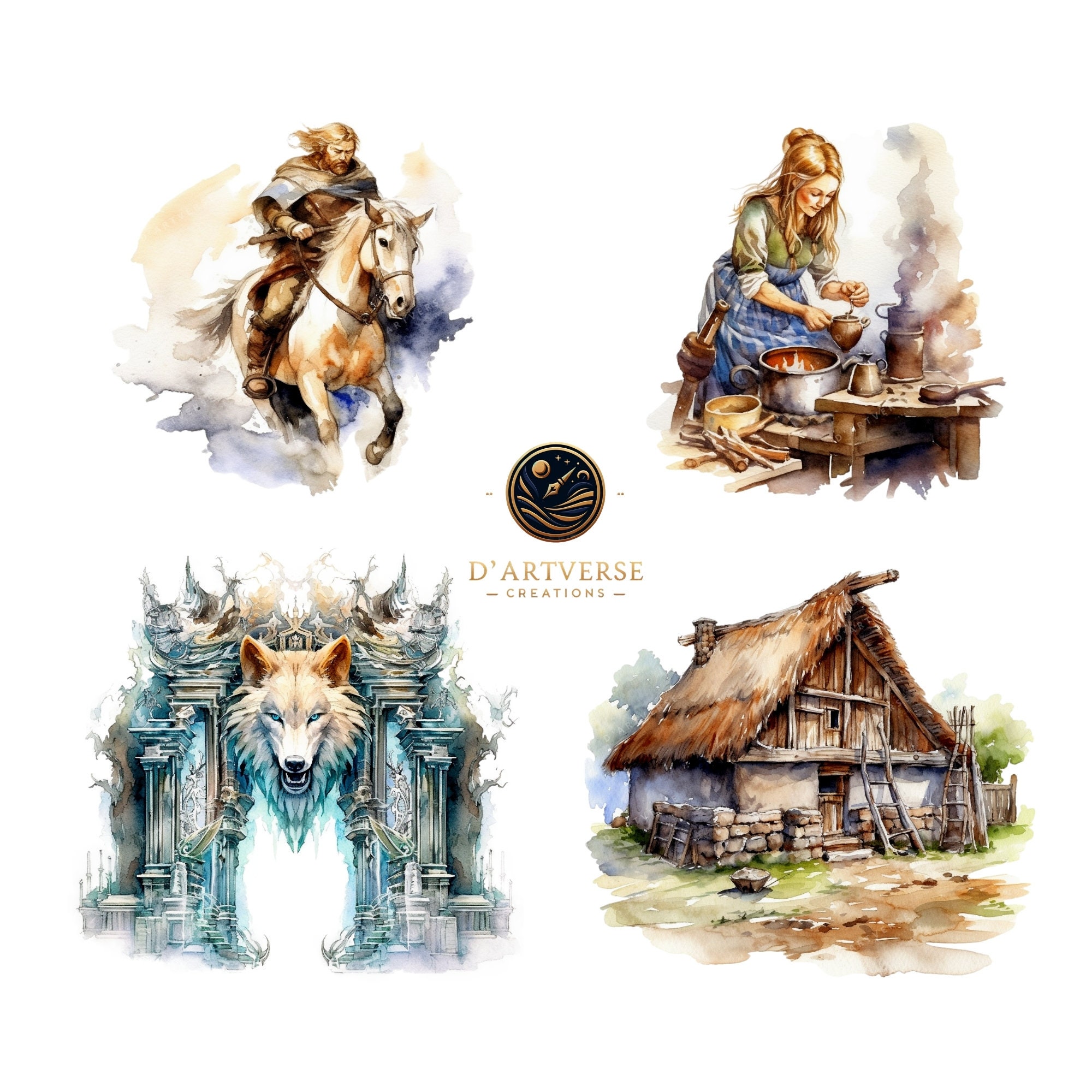 Watercolor Viking Clipart Nordic Pagan Norse Mythology Thor Hammer ...