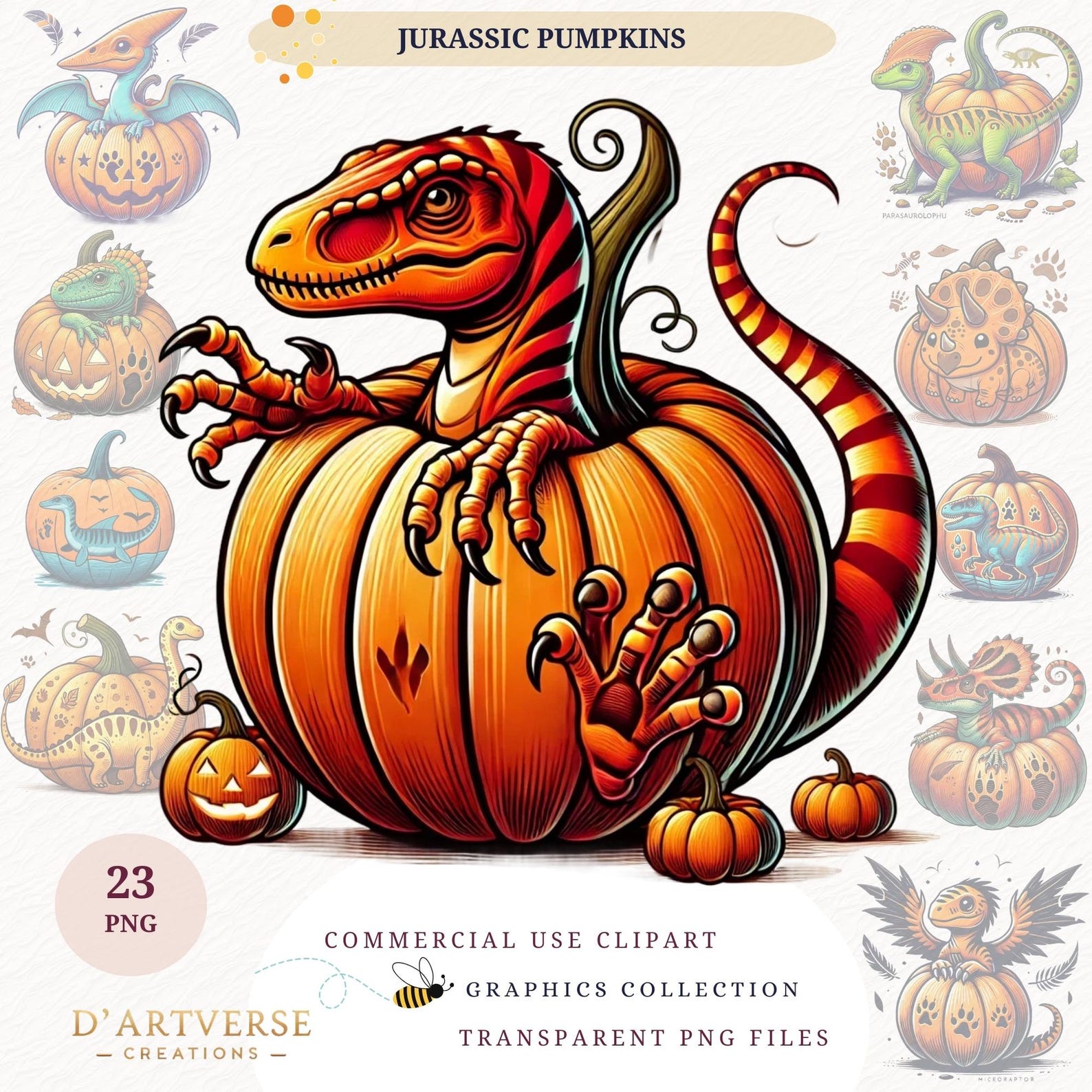 Watercolor Halloween Dinosaur Clipart Cute Pumpkin Dino PNG Baby ...