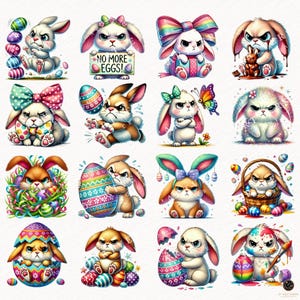 Funny Grumpy Easter Bunny Clipart Set Watercolor Angry Rabbit PNG Cute ...