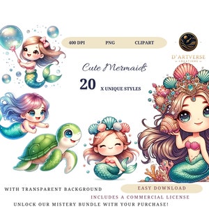 Cute Mermaid Clipart Watercolor Mermaid Summer Png Graphics Fantasy ...