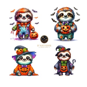 Cute Zombie Sloths Clipart Halloween Watercolor Sloth PNG Bundle ...