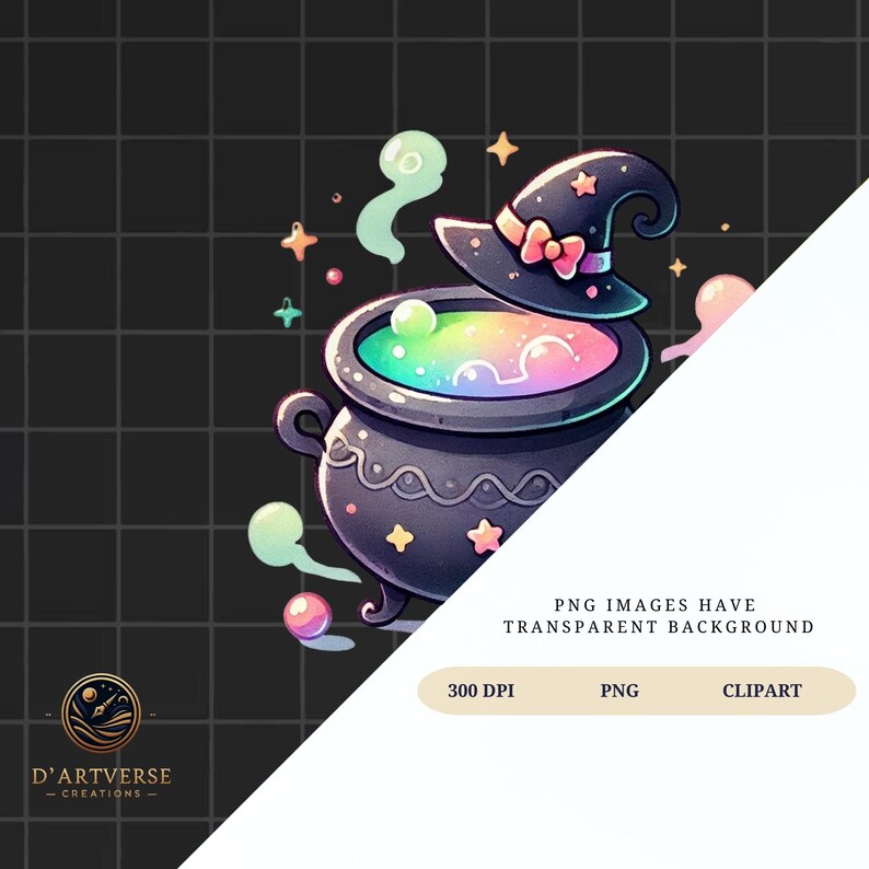 Watercolor Witch Clipart Bundle Magical Potion Cauldron PNG Kids ...