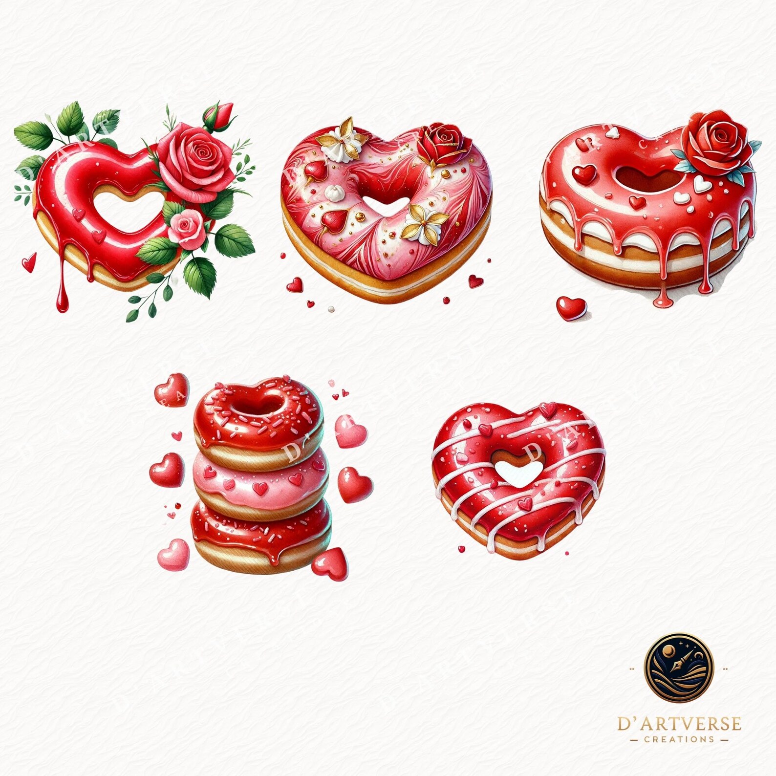 Valentine Donut Clipart Heart Shaped Graphics Red Rose Printable ...