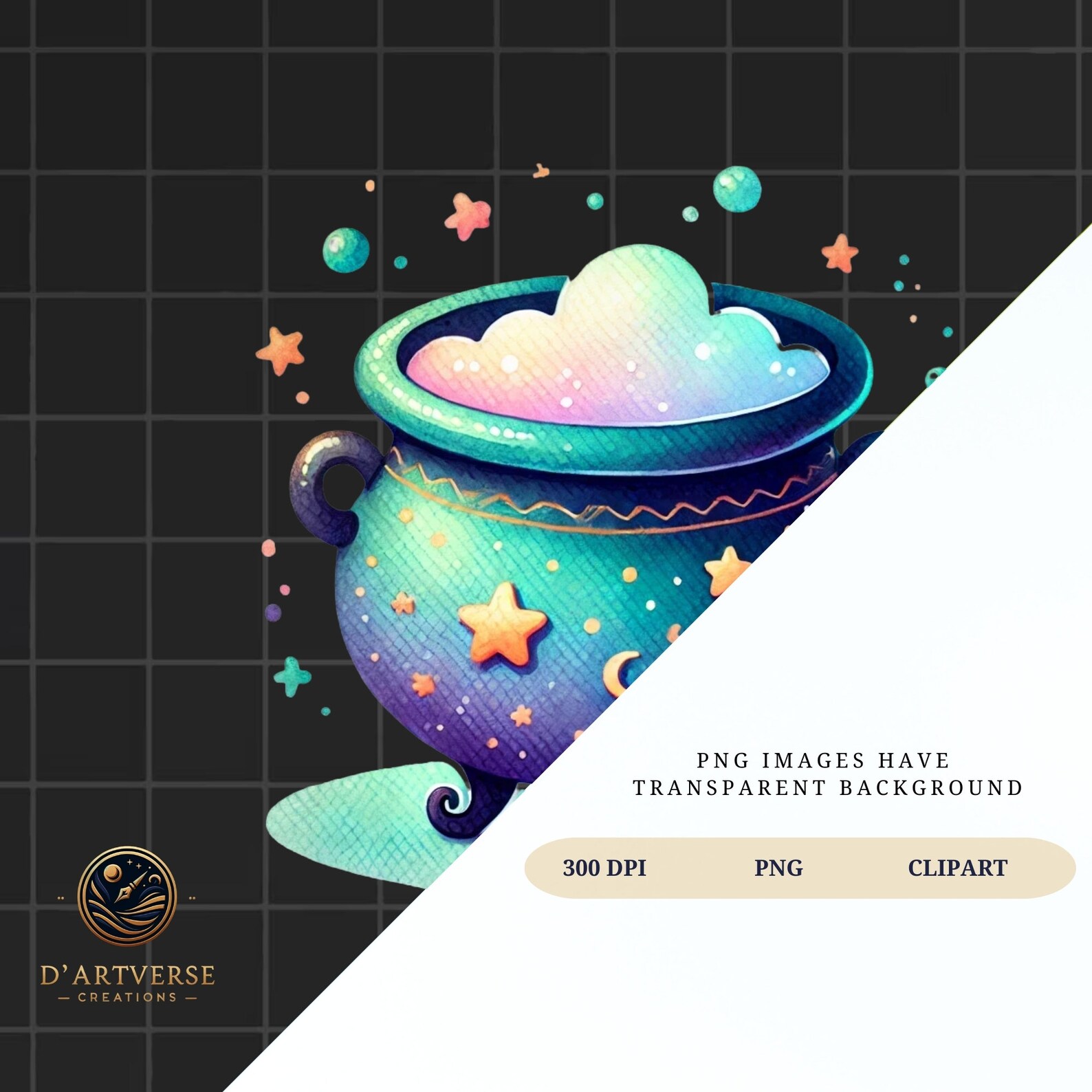 Witch Clipart Watercolor Witch Pot Graphics Magical Potion PNG ...