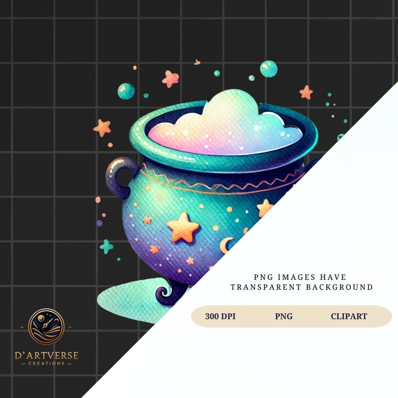 Witch Clipart Watercolor Witch Pot Graphics Magical Potion PNG ...