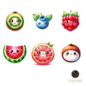 Watercolor Summer Fruits Clipart Cute Fruit Illustrations Kawaii Fruit ...