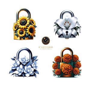 Floral Clipart Flower Graphics Love Lock Png Floral Padlock Card Design ...