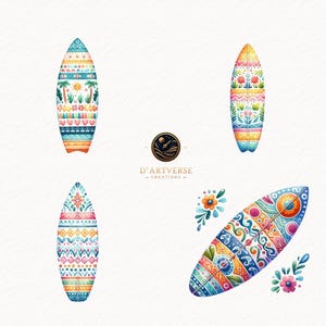 Watercolor Surfboard Clipart Bundle Beach Surfing PNG Digital Download ...