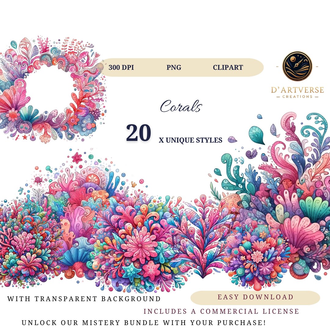 Watercolor Coral Clipart Bundle Underwater Sea Life Graphic Ocean ...