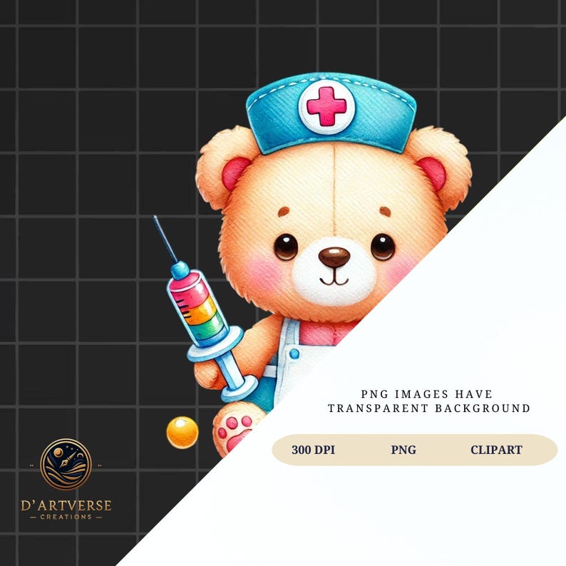 Cute Doctor Animal Clipart Bundle Watercolor Medical Teddy Bear PNG ...