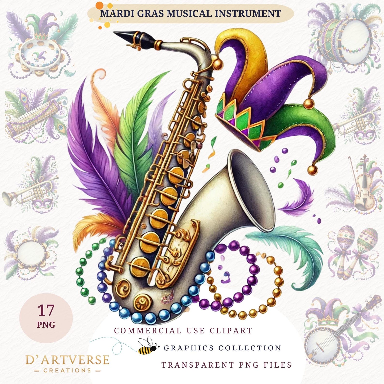 Mardi Gras Music Clipart Carnival Music Graphics Jazz Instrument ...
