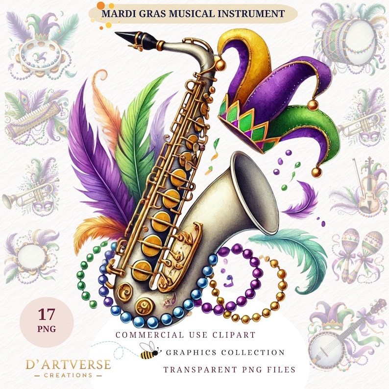 Mardi Gras Music Clipart Carnival Music Graphics Jazz Instrument ...