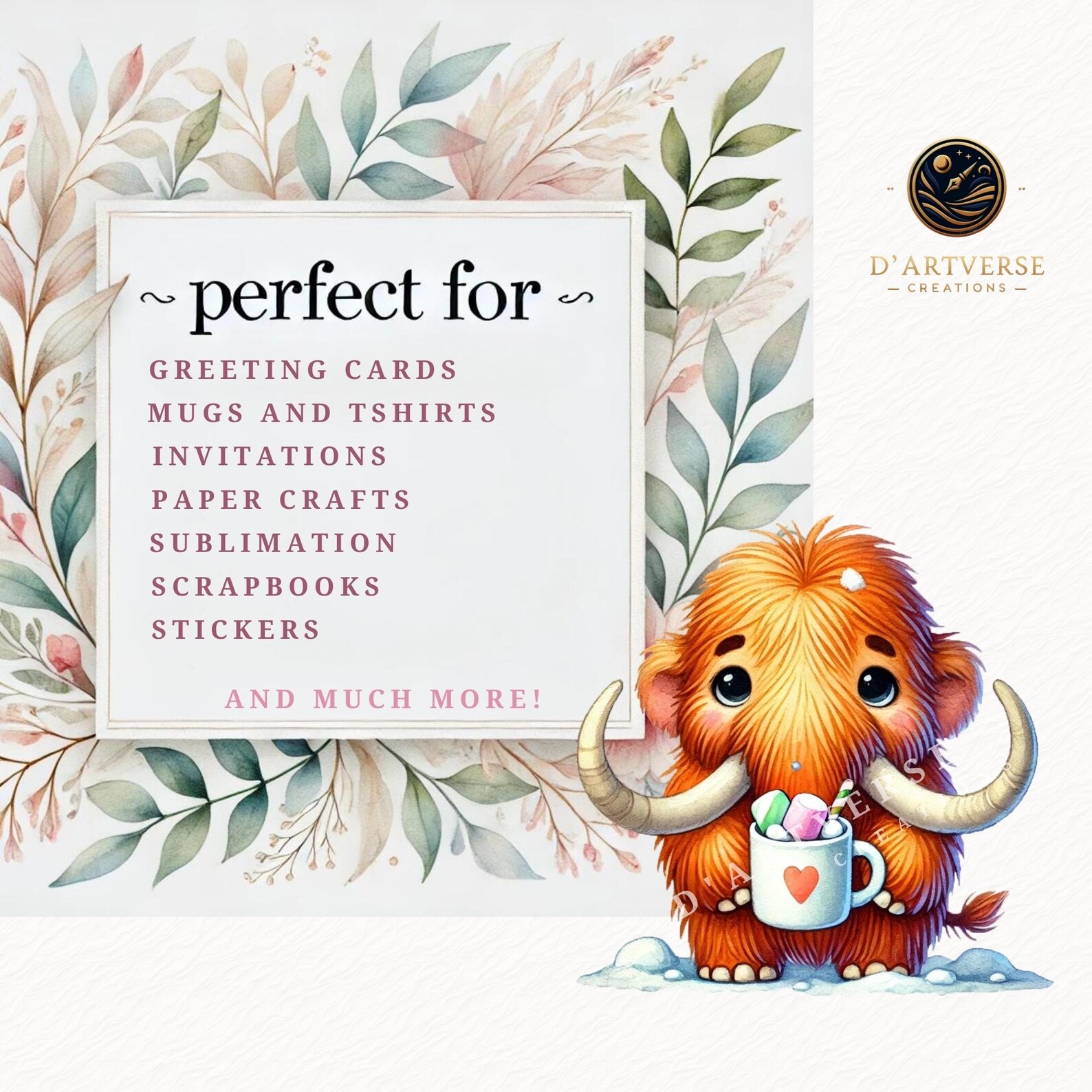 Christmas Mammoth Clipart Bundle Cute Winter Animal PNG Watercolor ...