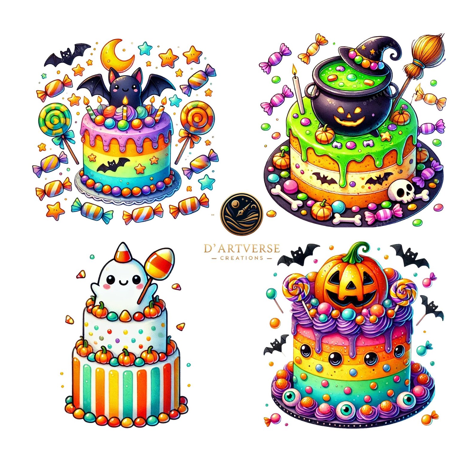 Watercolor Halloween Cake Clipart Spooky Cute Ghosts PNG Halloween ...