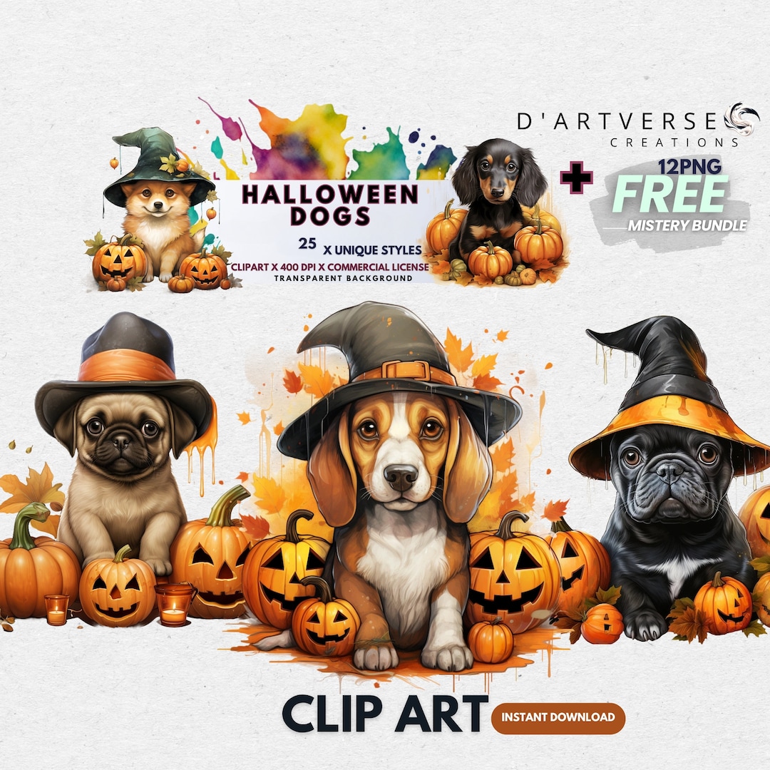 Dog Halloween Clipart Bundle Fall Season Pumpkins Art Decor - Etsy