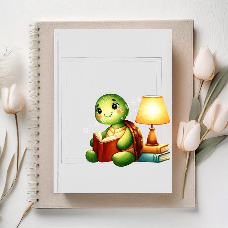 Cute School Turtle Clipart PNG Reading Book Animal Kids Digital ...