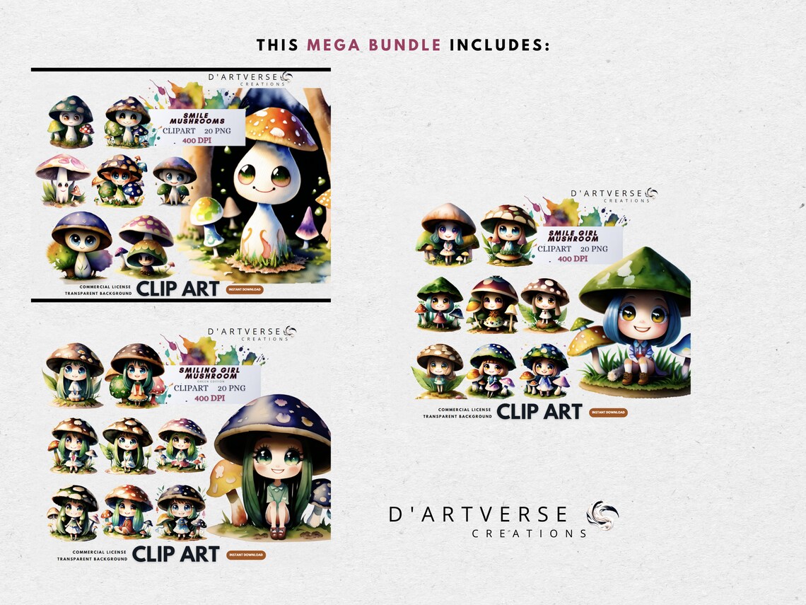 Mushroom Watercolor Clipart Mega Bundle Cute Mushroom Magical Clipart ...