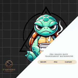 Grumpy Coffee Turtle Animal Clipart Cute Sea Animals PNG Grumpy Animal ...