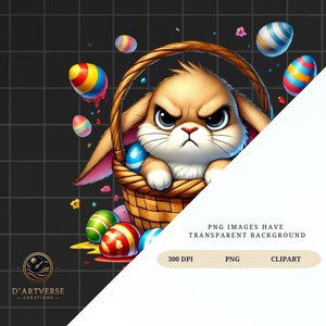 Funny Grumpy Easter Bunny Clipart Set Watercolor Angry Rabbit PNG Cute ...