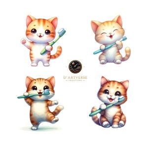 Watercolor Cute Cat Clipart Bundle Kitten Illustrations Fun Dentist ...