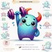 Cute Workout Monsters Clipart Bundle Watercolor Gym Creatures PNG ...