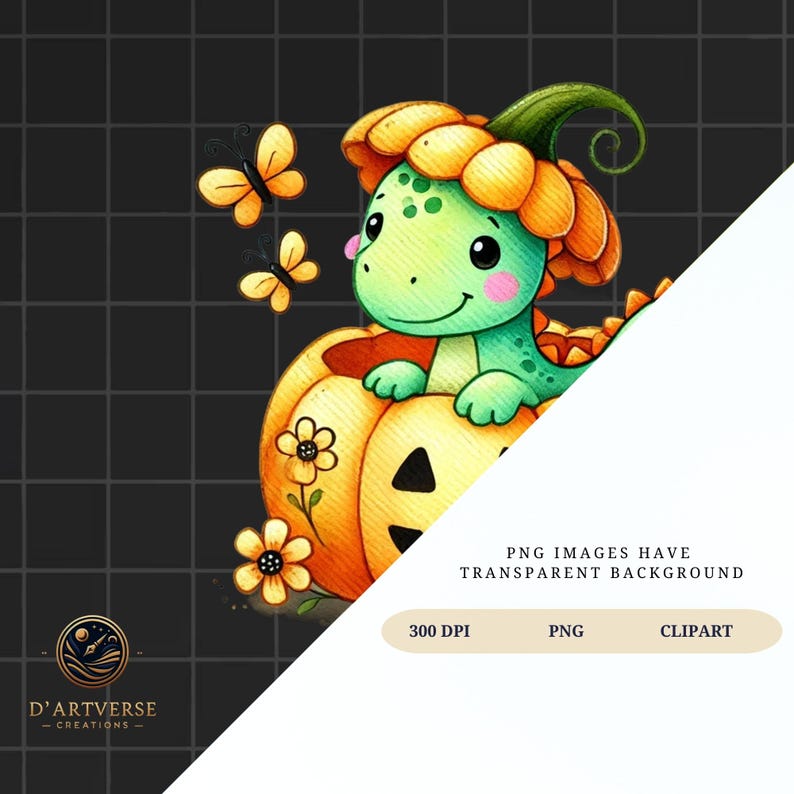 Watercolor Dinosaur Pumpkin Clipart Halloween Cute Dinosaur Graphics ...