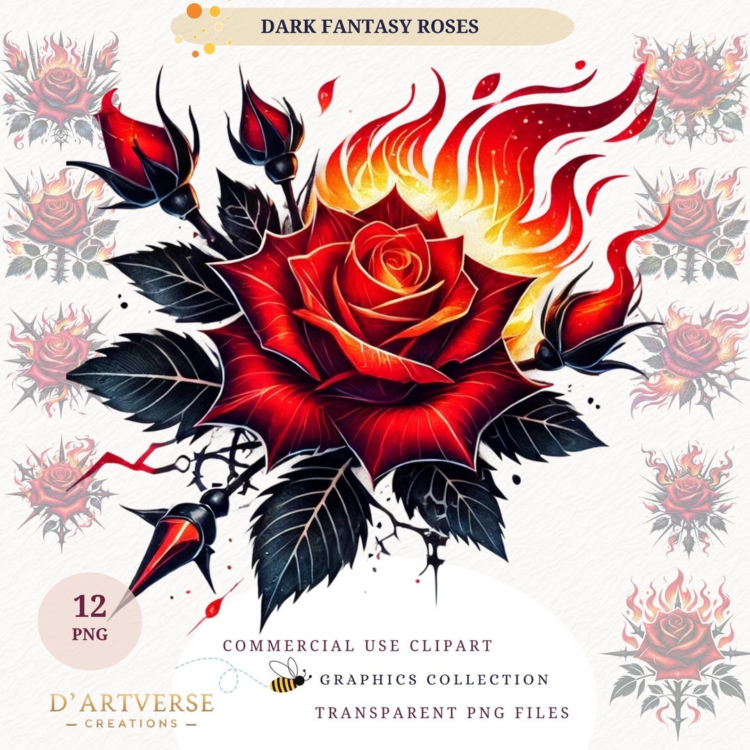 Dark Fantasy Roses Clipart PNG Gothic Floral Graphics Dark Romance ...