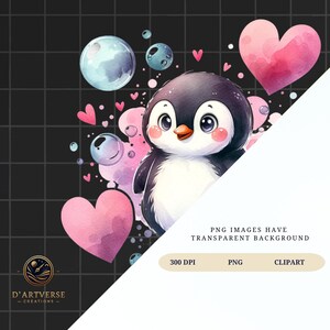Watercolor Penguin Art Valentine Clipart Set Romantic Penguins Digital ...
