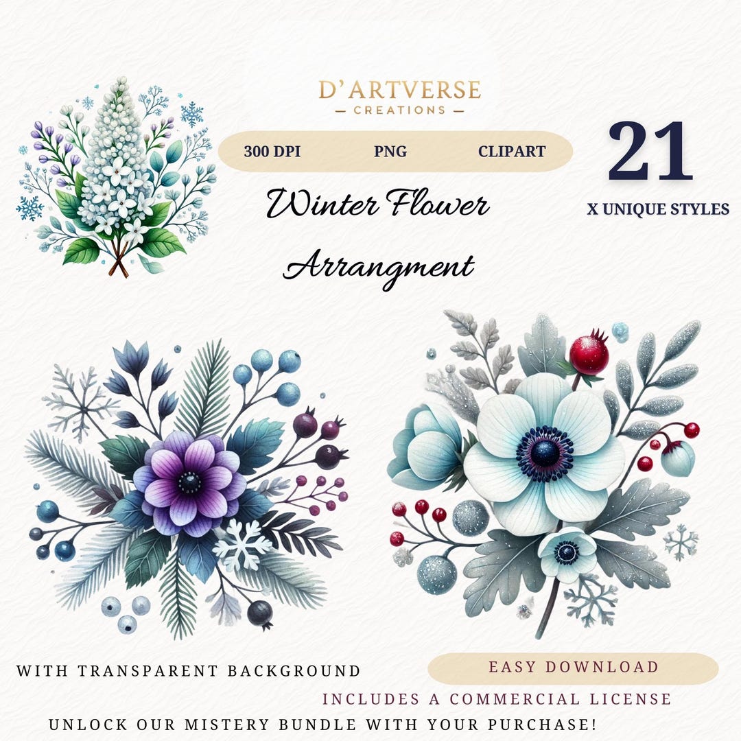 Winter Flower Clipart Bundle Watercolor Floral Arrangements Christmas ...
