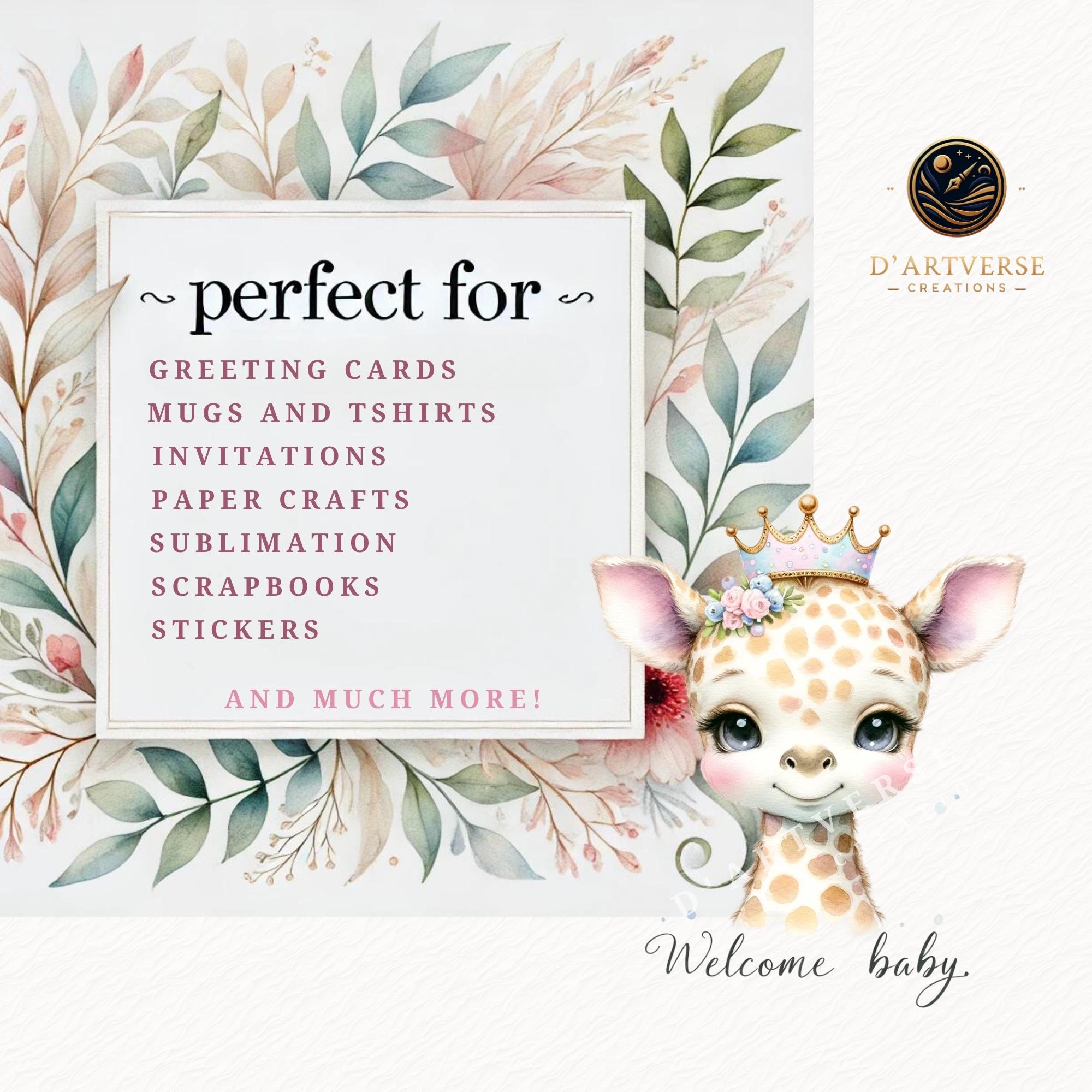 Watercolor Baby Giraffe Clipart Bundle Cute Safari Animal PNG Nursery ...