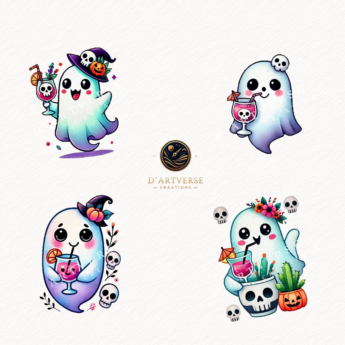Watercolor Ghost Clipart Halloween Cocktail PNG Ghost Drink Clipart ...