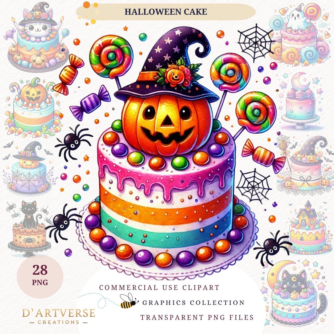 Watercolor Halloween Cake Clipart Spooky Cute Ghosts PNG Halloween ...