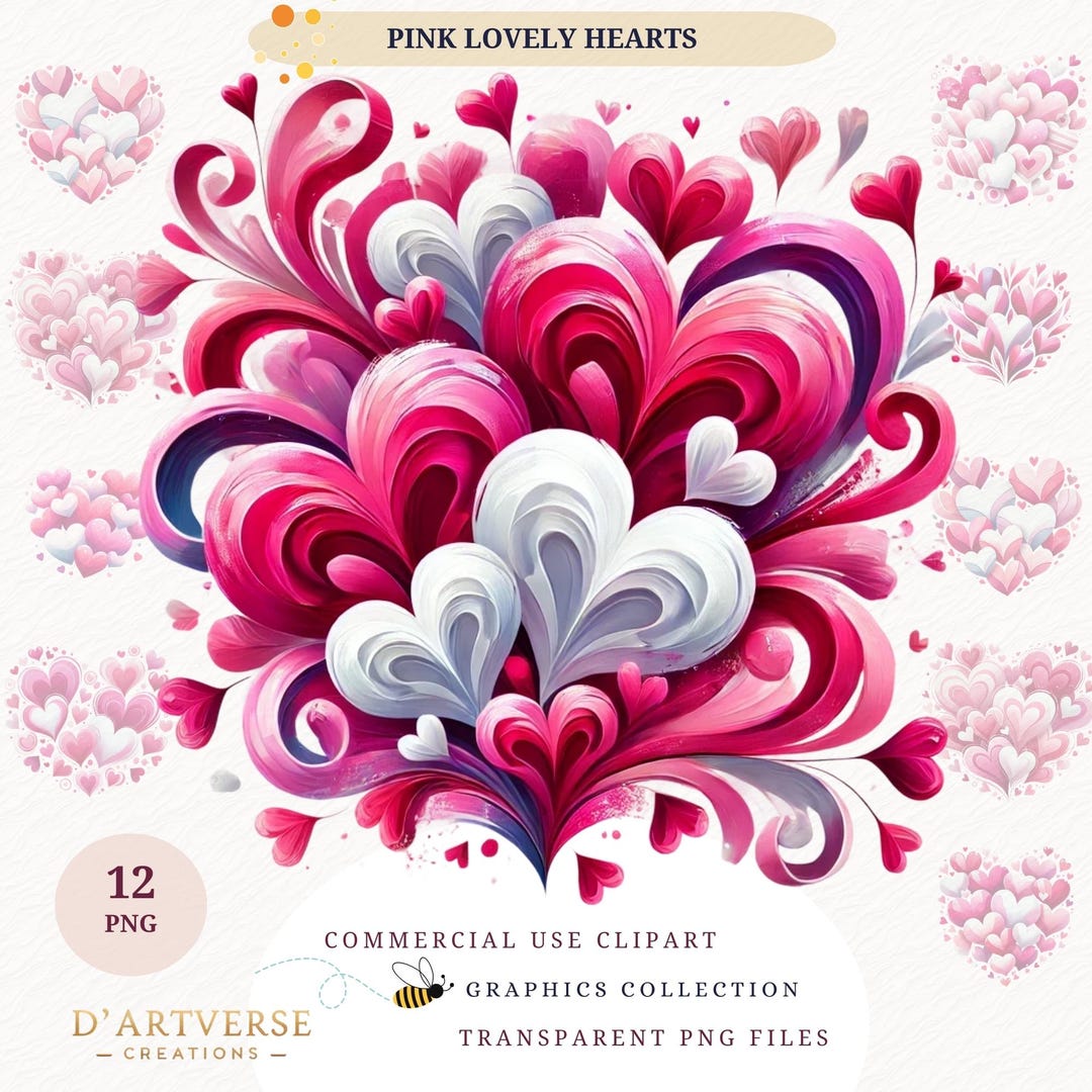 12 Valentine Day Hearts Clipart Adorable Pink Hearts Valentine ...