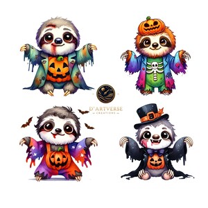 Cute Zombie Sloths Clipart Halloween Watercolor Sloth PNG Bundle ...