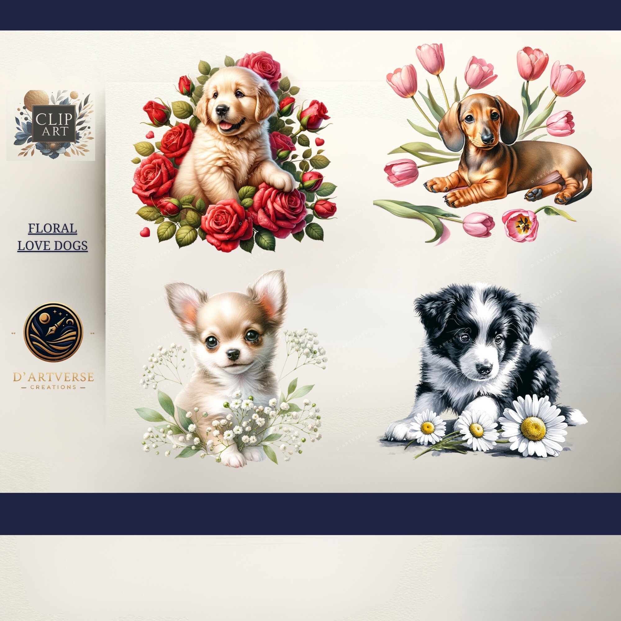 Love Dog Clipart Watercolor Floral Png Cute Puppy Dog Illustration Pet ...
