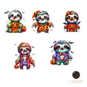 Cute Zombie Sloths Clipart Halloween Watercolor Sloth PNG Bundle ...