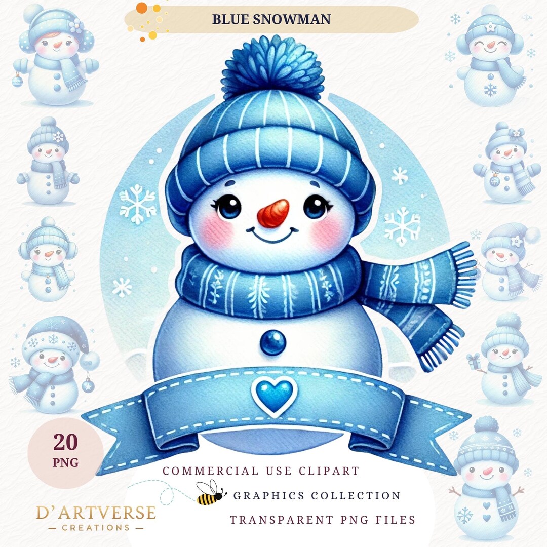 Blue Snowman Clipart Bundle Winter Christmas Graphics Printable ...