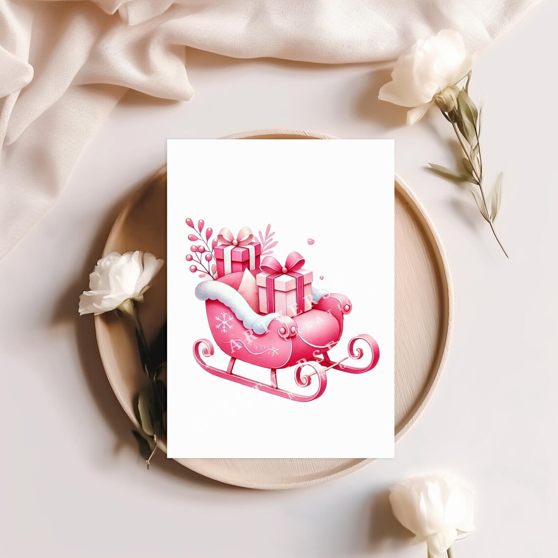 Watercolor Pink Christmas Clipart Bundle Pastel Holiday Decor PNG Pink ...