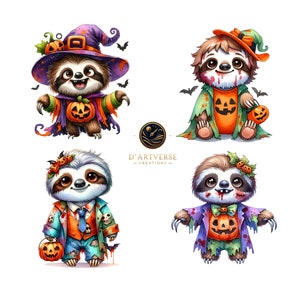 Cute Zombie Sloths Clipart Halloween Watercolor Sloth PNG Bundle ...