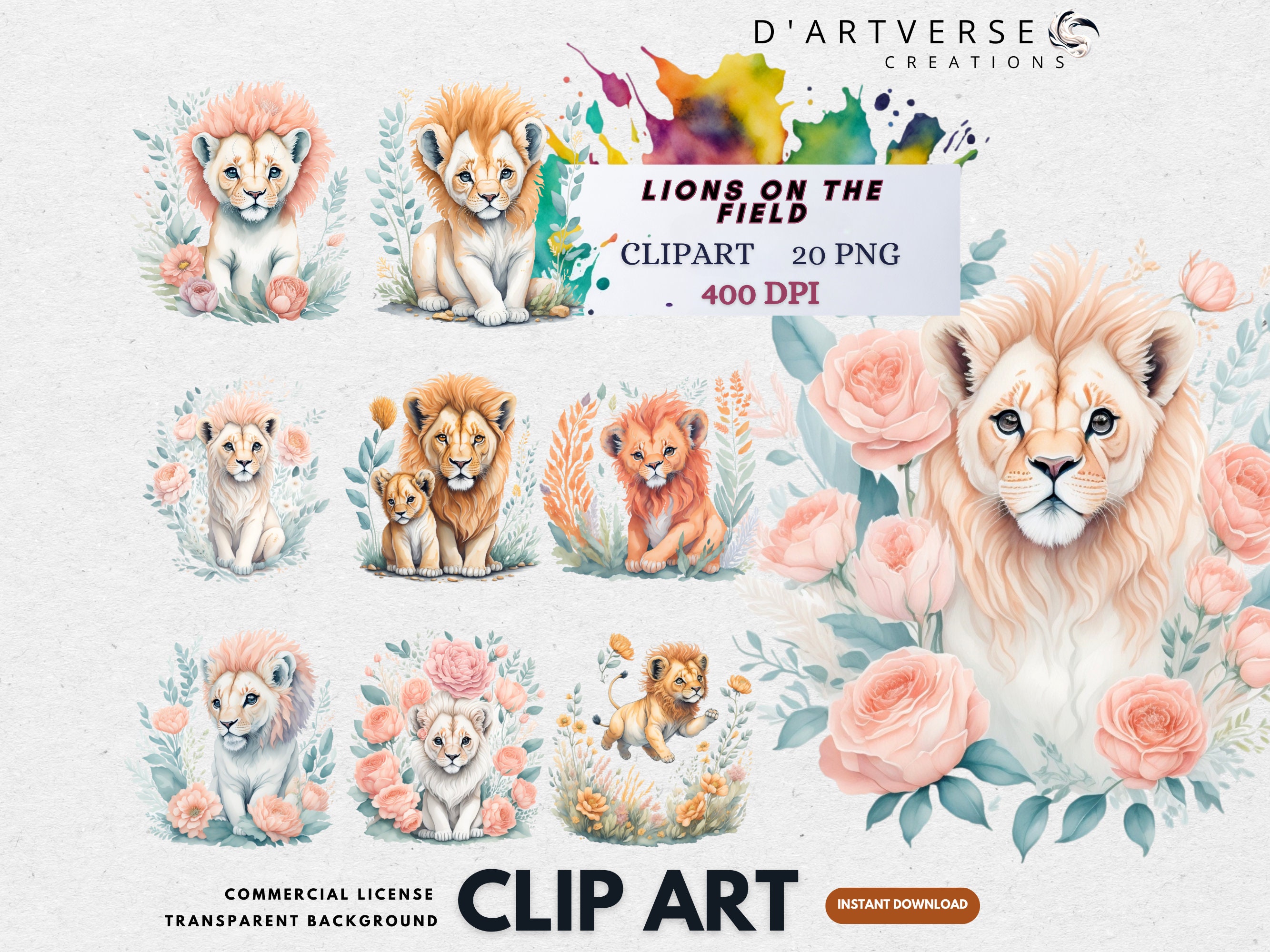 Watercolor Lion Clipart Cute Lion Animal Clip Art Safari - Etsy