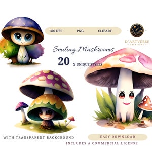 Mushroom Watercolor Clipart Mega Bundle Cute Mushroom Magical Clipart ...