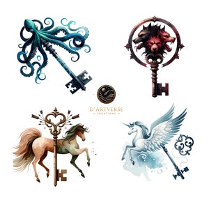 Fantasy Clipart Watercolor Fantasy Digital Mythical Creature Key Magic ...