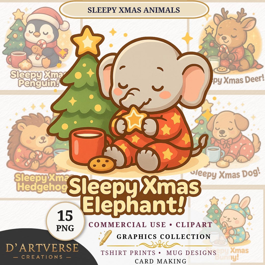 Sleepy Christmas Animals Clipart Cute PNG Set Cozy Winter Animal ...