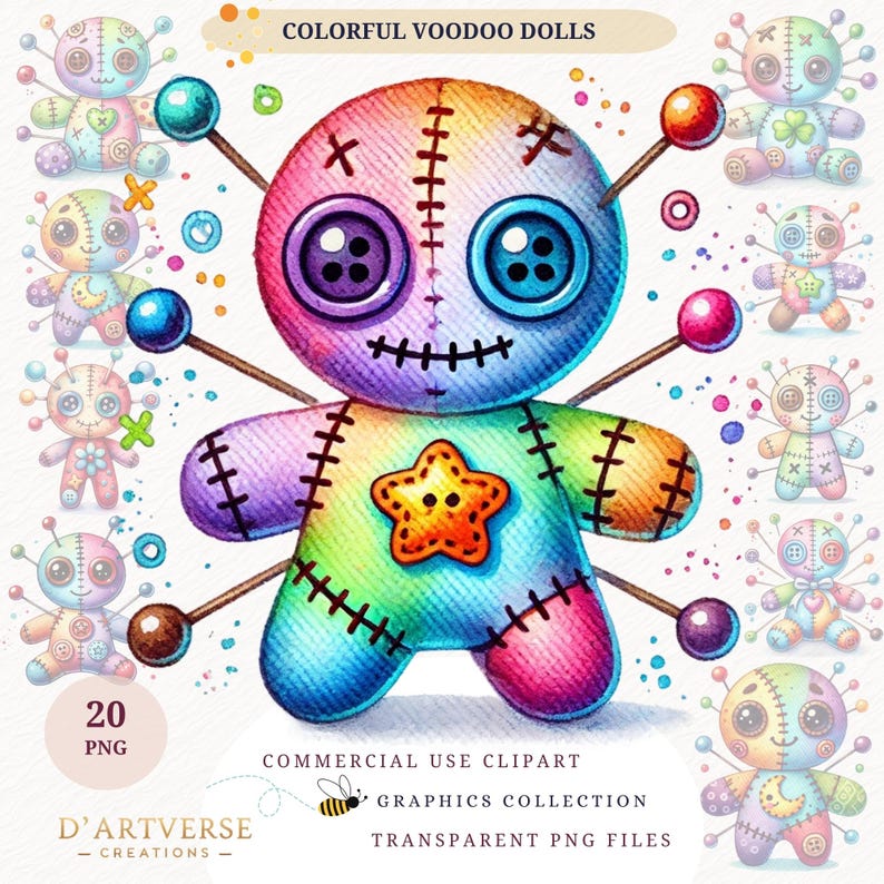 Watercolor Voodoo Doll Clipart Bundle Colorful Spooky Doll PNG ...