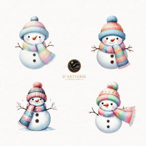 Cute Snowman Clipart Bundle Watercolor Christmas PNG Winter Stickers ...