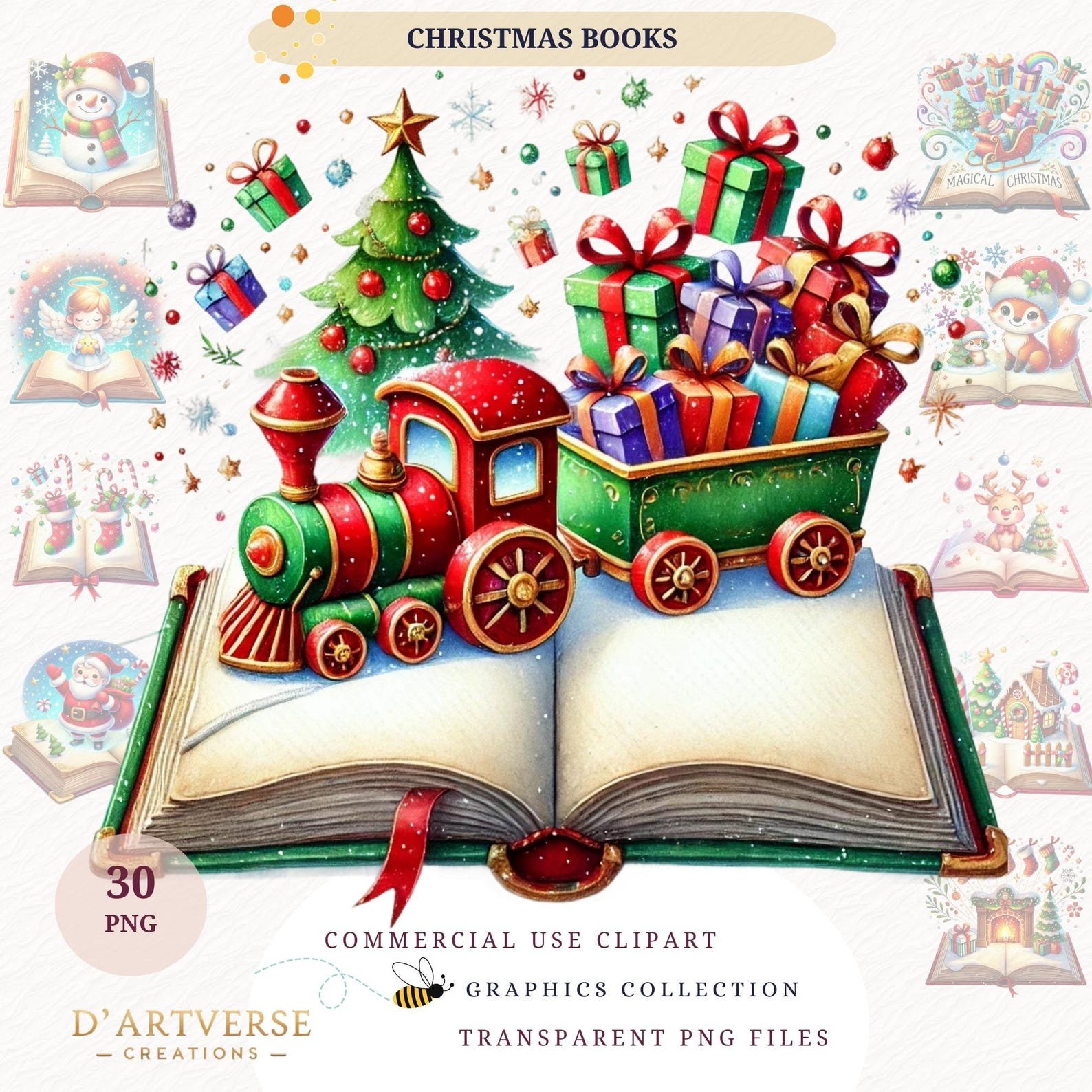 Watercolor Christmas Clipart Bundle Holiday Book Fantasy Winter Scenery ...