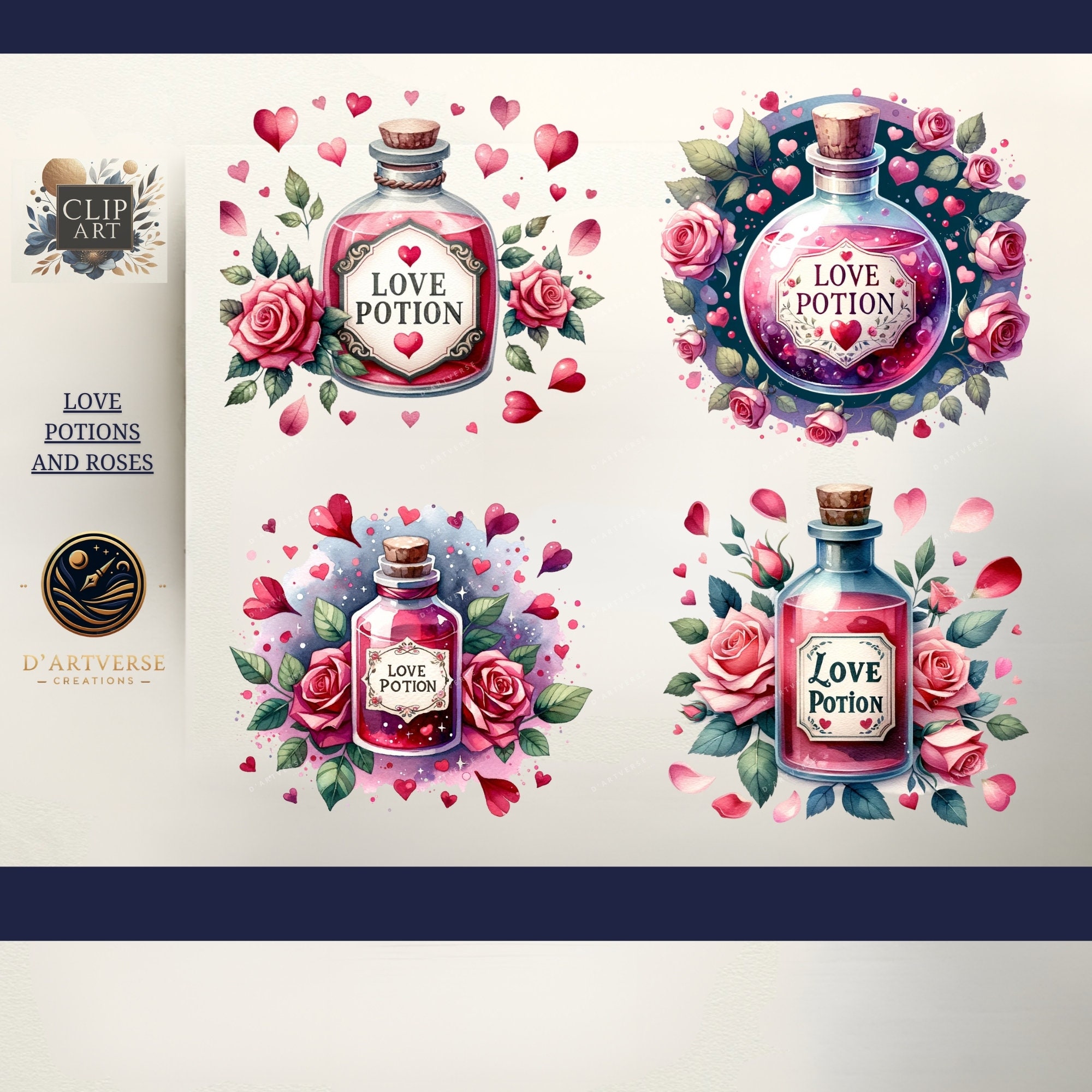 Watercolor Love Clipart Roses Digital Bundle Valentines Day Crafts Love ...