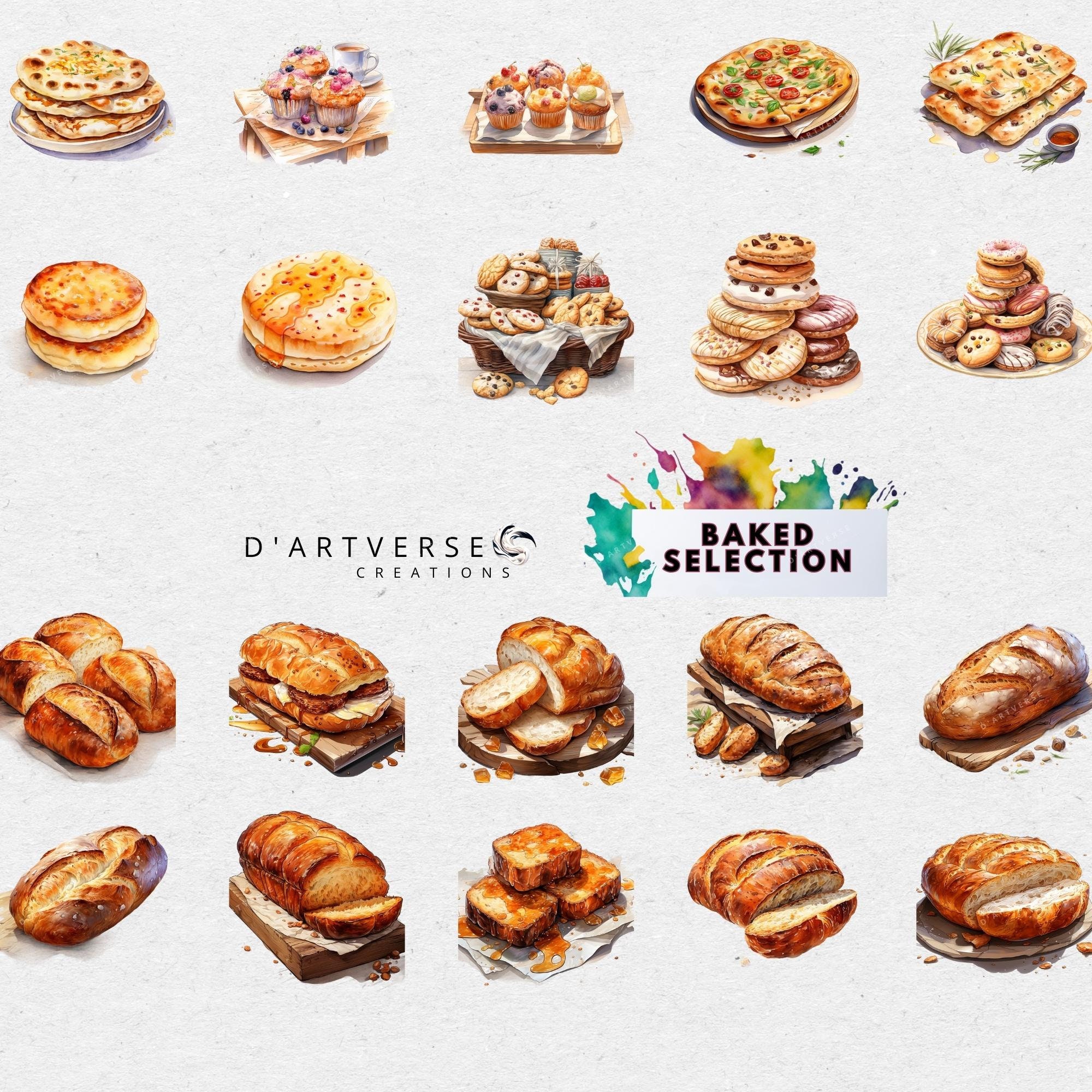 Watercolor Bakery Clipart Bread Croissant French Baguette Png - Etsy